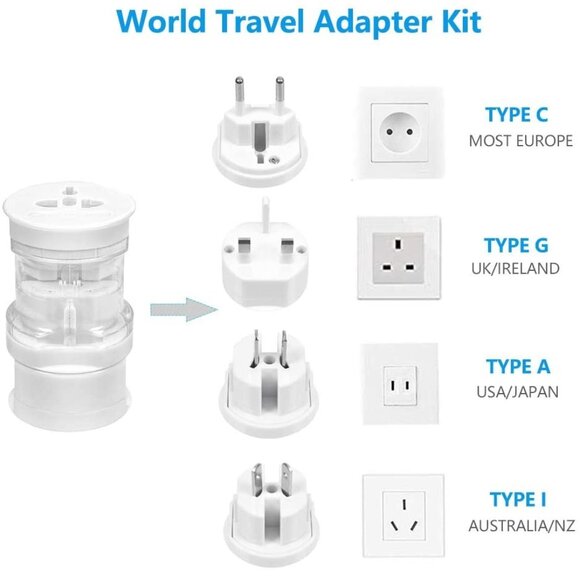 Other | 4 Types International Travel Compact Plug Adapter Kit White ...